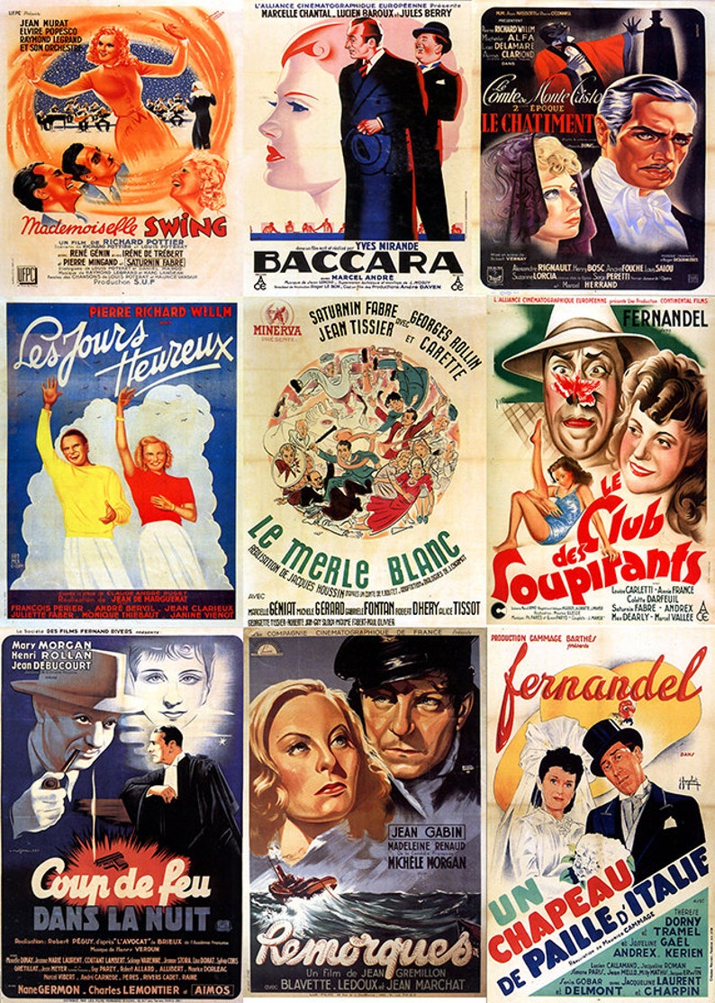 Vintage French Movie Cinema Posters- Digital Printable Collage Sheet ...