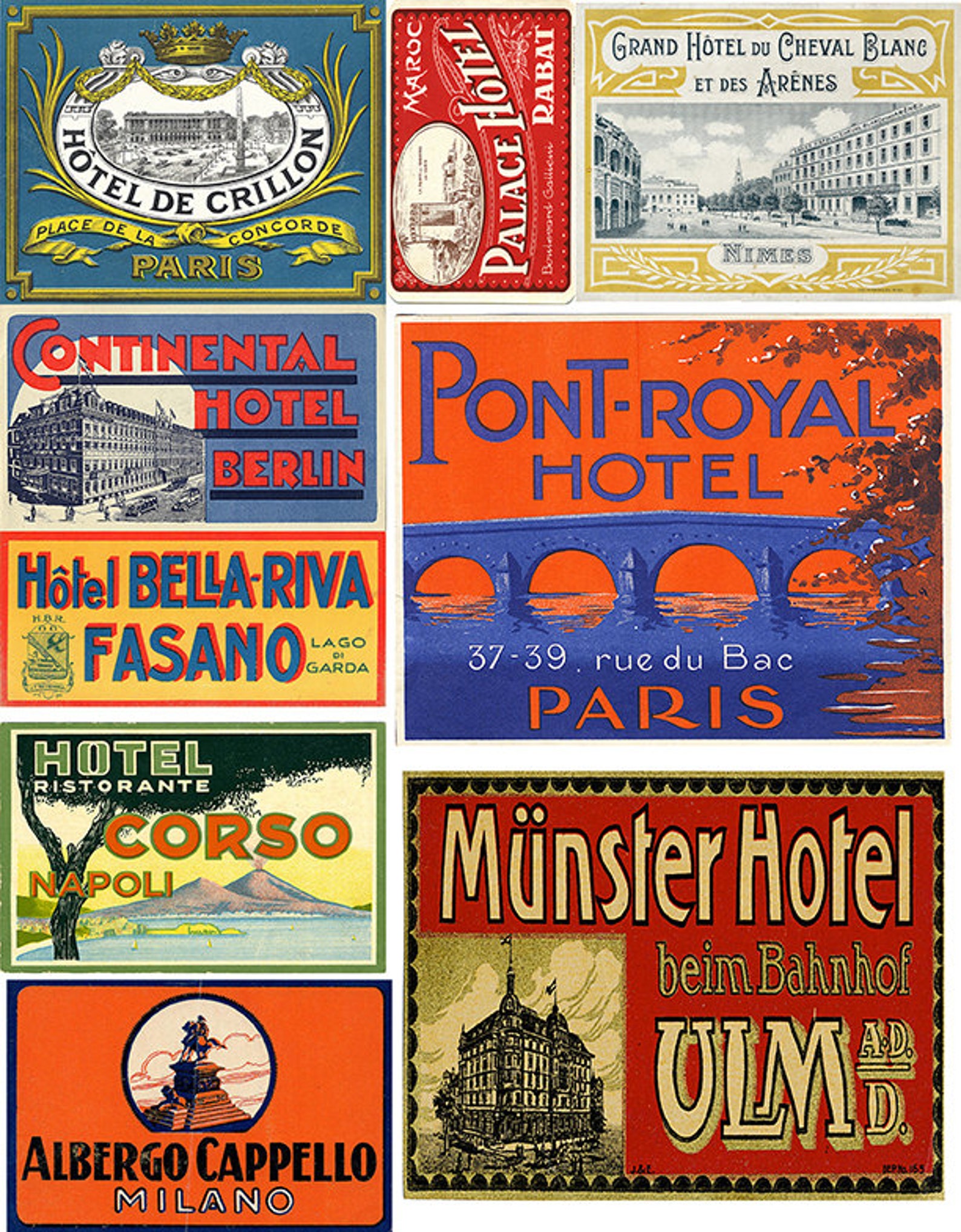 Vintage Hotel Labels Tags Cards - Ephemera - Clip Art - Digital Collage ...