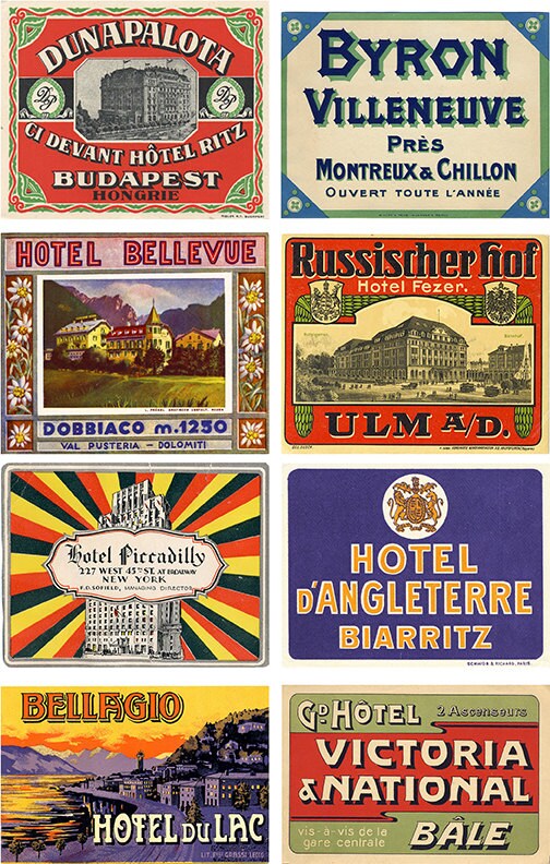 Vintage Hotel Labels Tags Cards - Ephemera - Clip Art - Digital Collage ...
