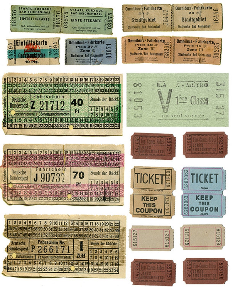 Old Vintage Tickets - Ephemera - Clip Art - Digital Collage Sheet ...