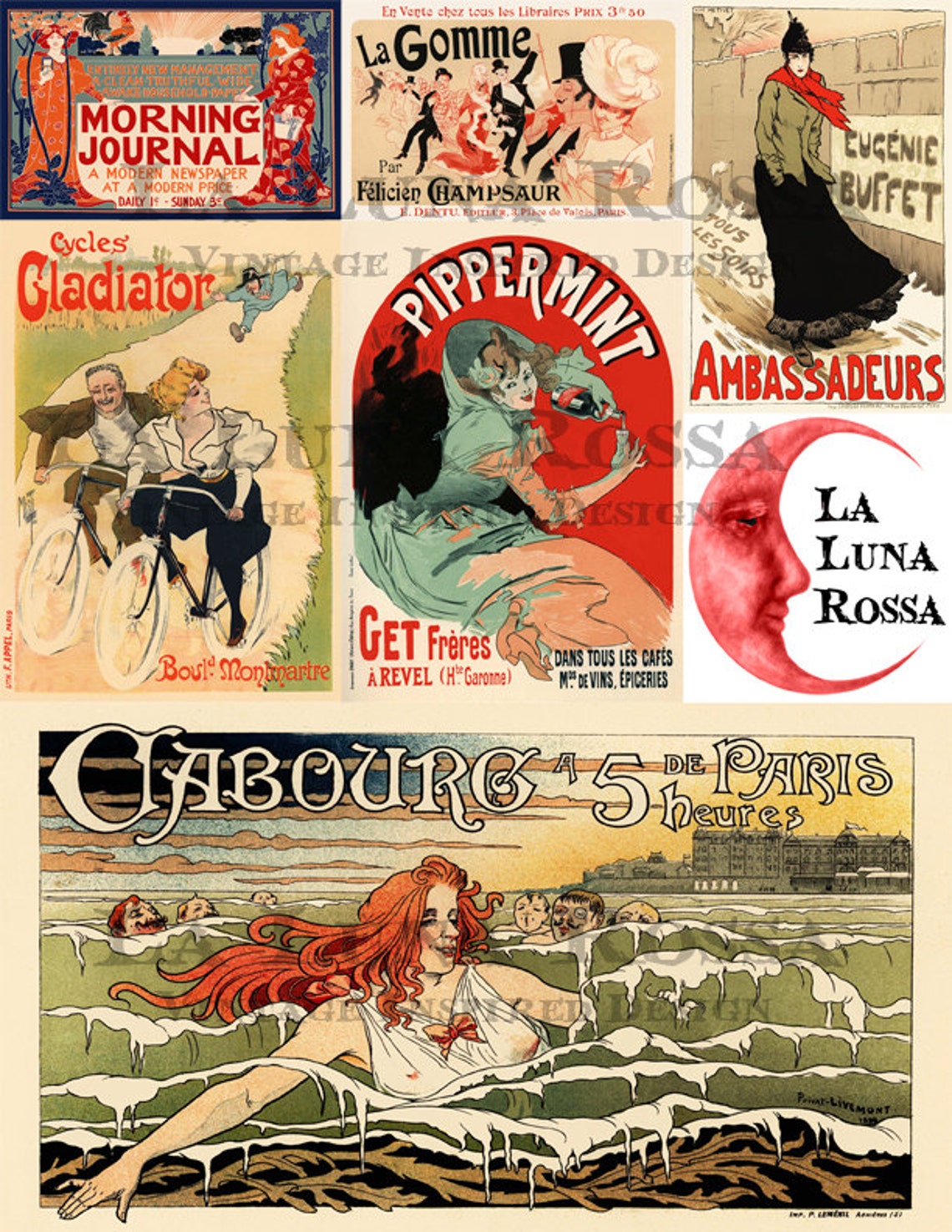 3 Full Sheets Vintage French Advertising Posters Ephemera Clip Art ...
