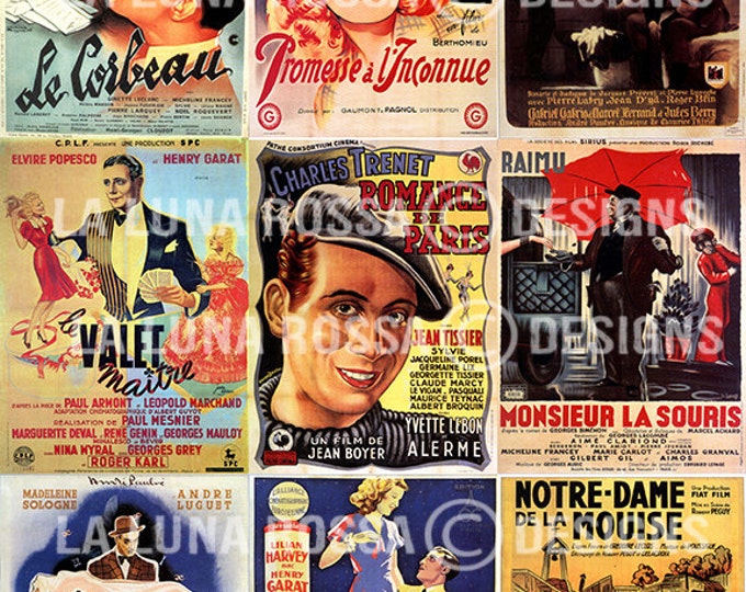 Vintage French Movie Cinema Posters- Digital Printable Collage Sheet ...