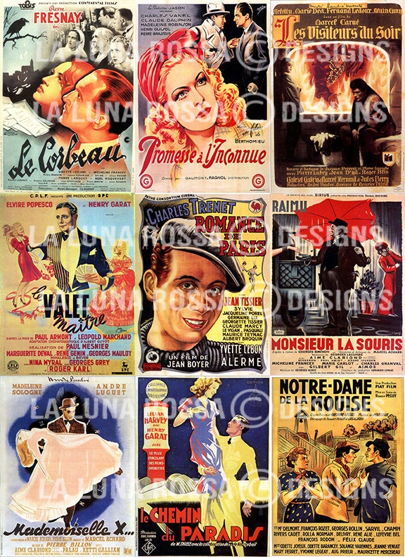 Vintage French Movie Cinema Posters- Digital Printable Collage Sheet ...