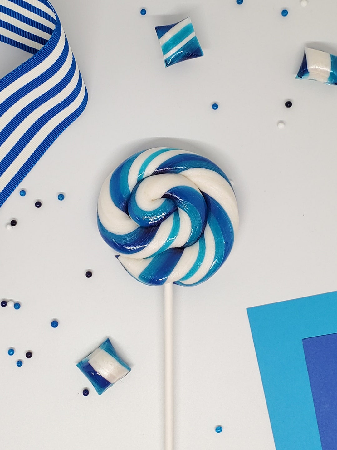 10 Blue and White Swirl Lollipops, Handmade Lollipops, Customizable ...