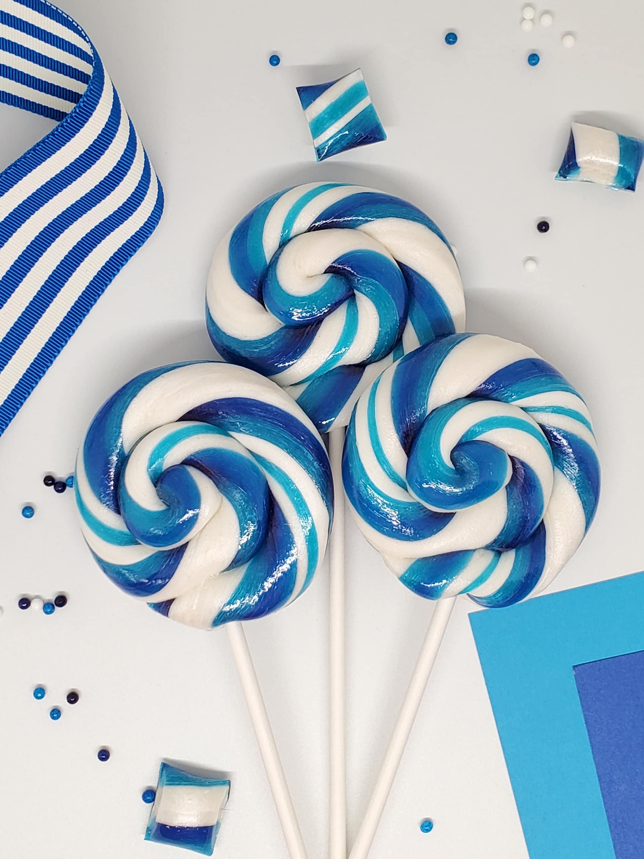 10 Blue and White Swirl Lollipops, Handmade Lollipops, Customizable ...