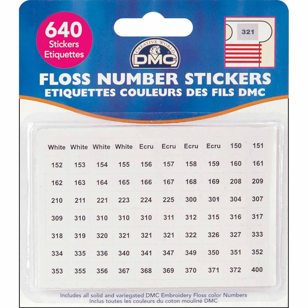 DMC Floss Number Stickers Pkg of 630 Stickers Cross Stitch Needlework ...