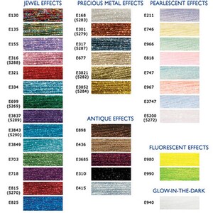 36 Skeins DMC Light Effects Metallic Threads One Each of 36 Colours Size 25 Cross Stitch ...