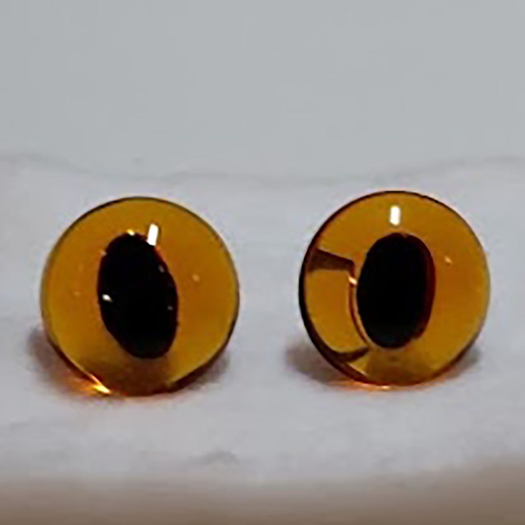 1 Pair 18mm Amber Glass Cat Eyes on Wire Loop W/ Oval Pupils Article ...