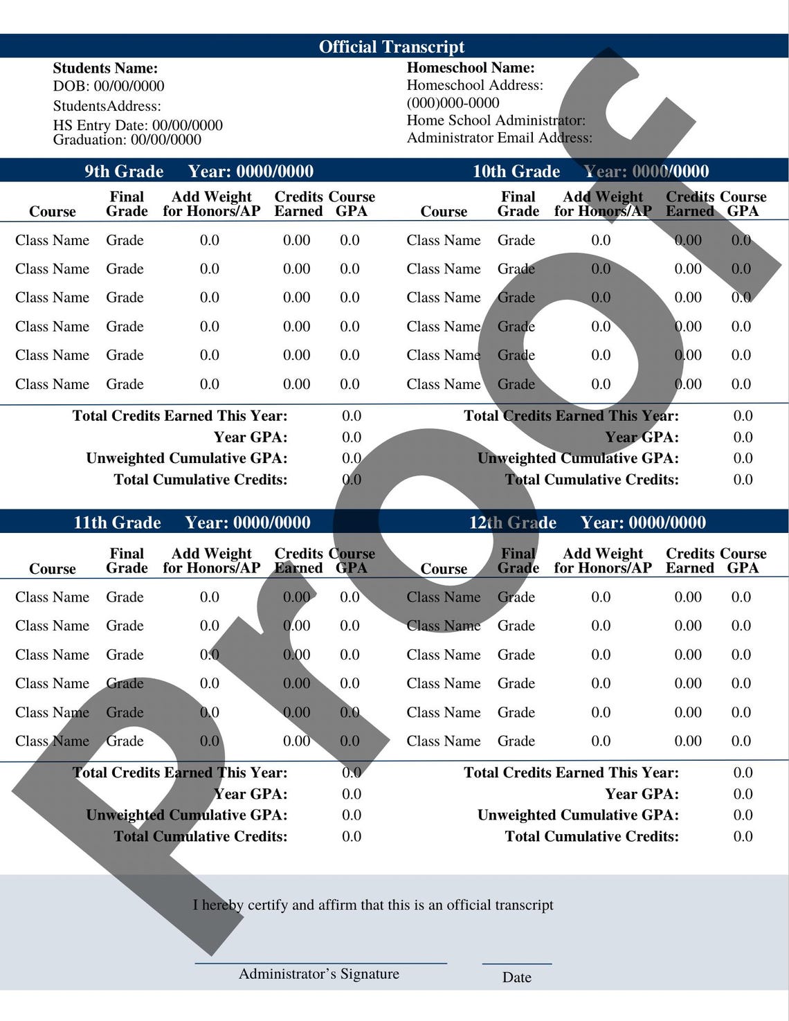 High School Transcript - Etsy