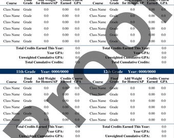 High School Transcript Homeschool Transcript Report Card Fillable ...