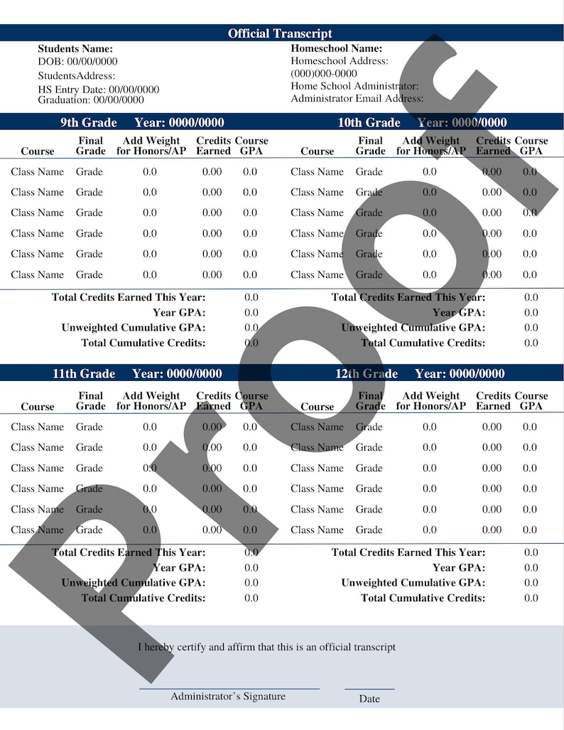 High School Transcript - Etsy