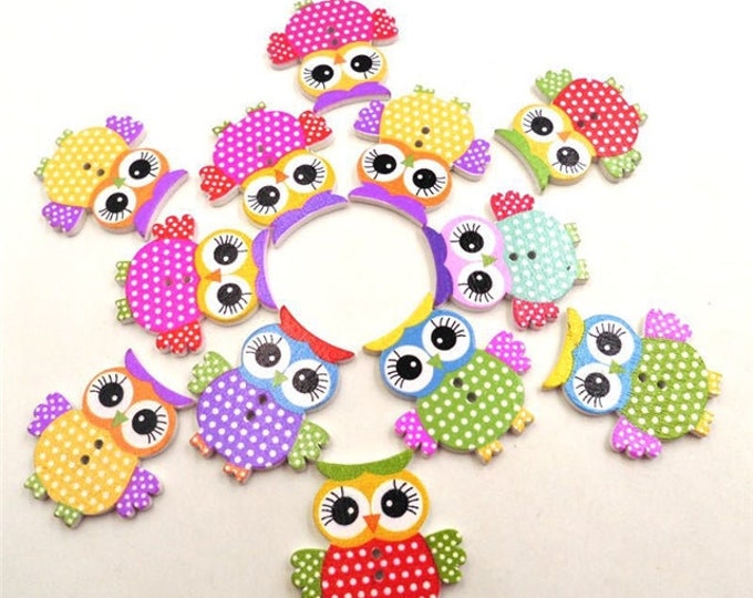Polka Dot Owls Wooden Buttons pack of 20 - Etsy