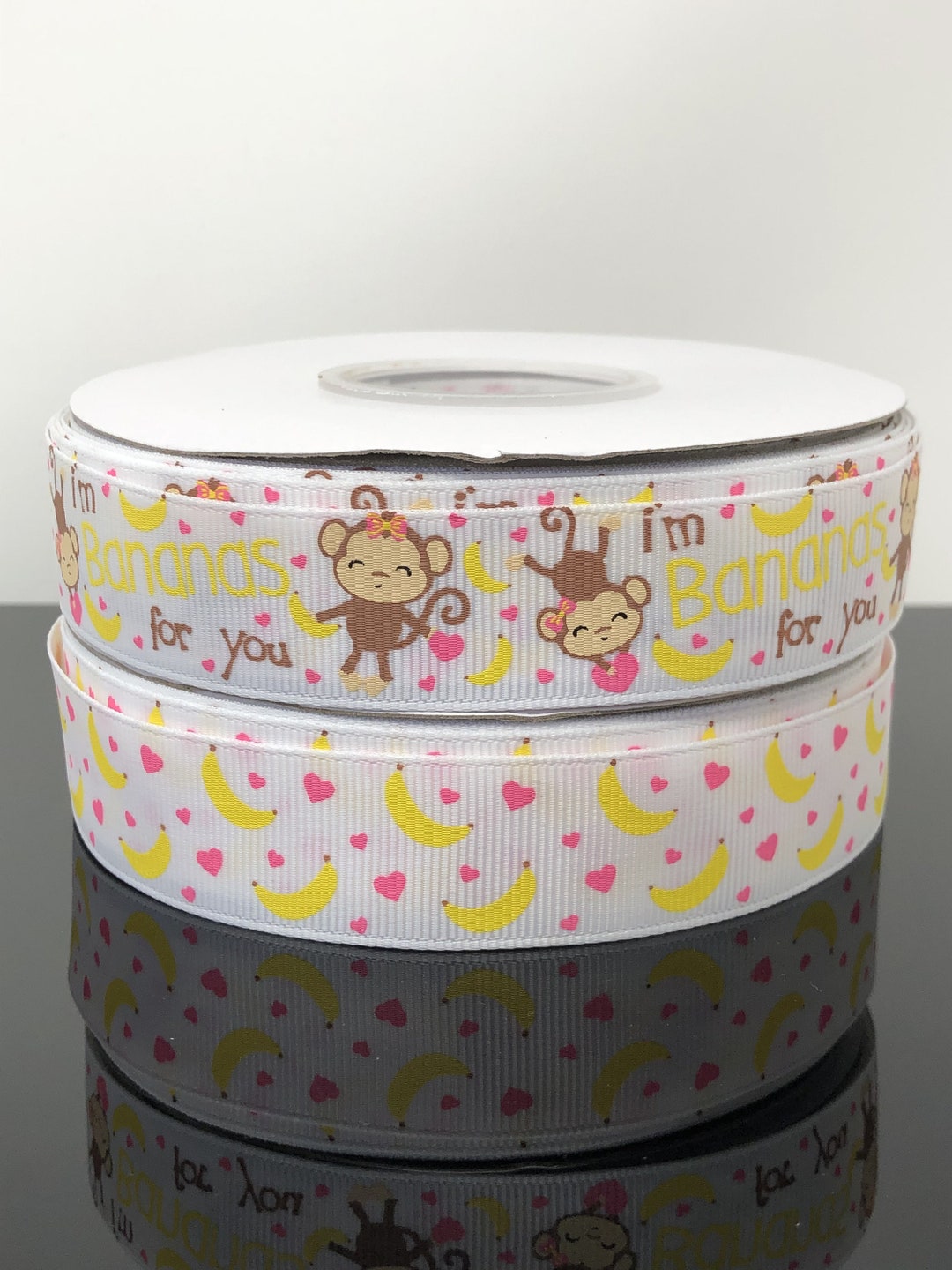 7/8” USDR Bananas for You Ribbon - White - US Designer Ribbon for Bows ...