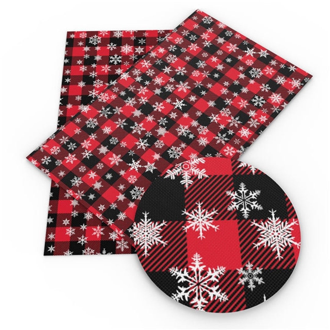 Red Snowflake Buffalo Plaid Faux Leather Sheet - Etsy