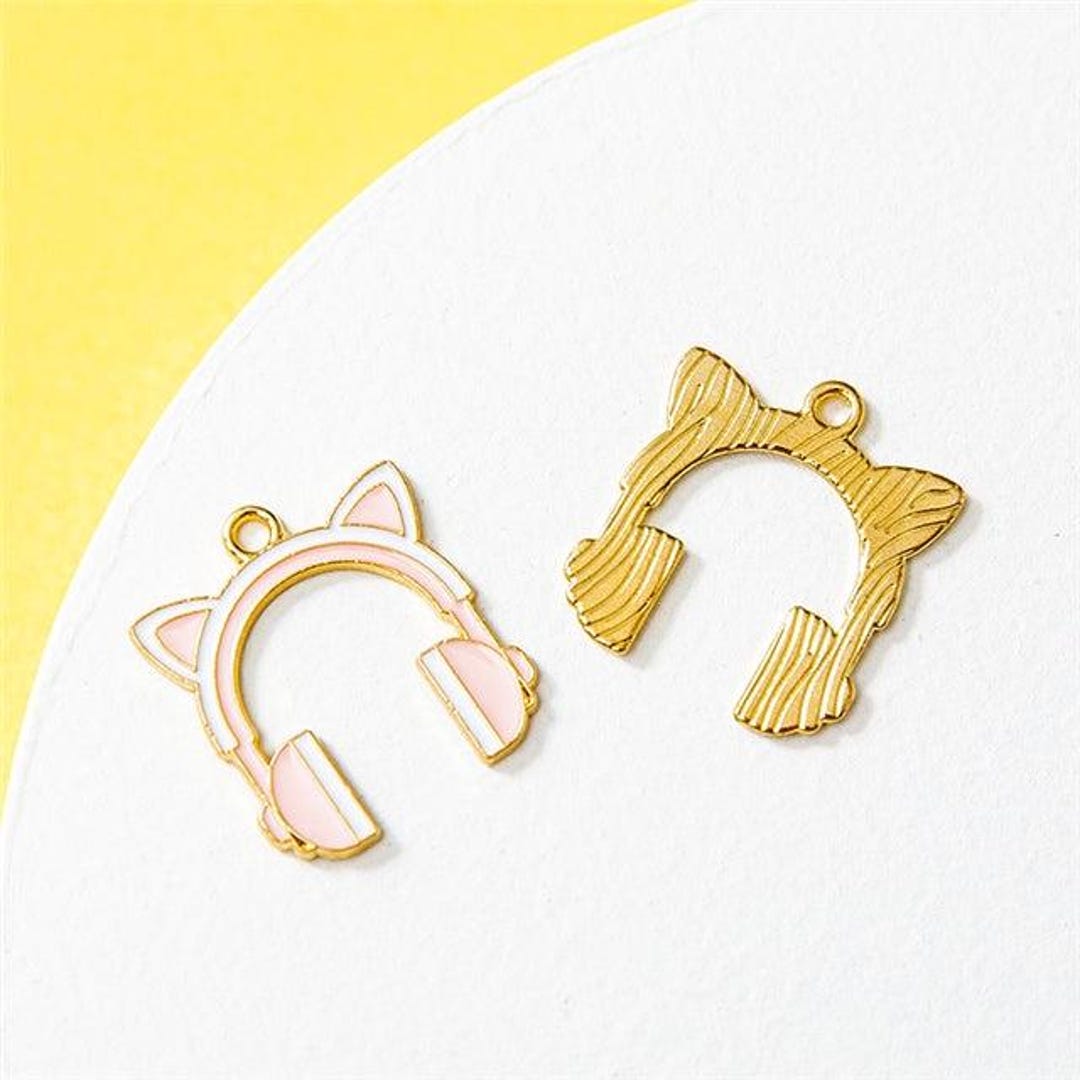 Pink Cat Ear Headphones Charm - Etsy