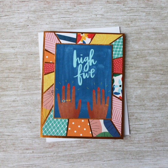 High Five Card Good Job Card Congrats Gift Colorful | Etsy