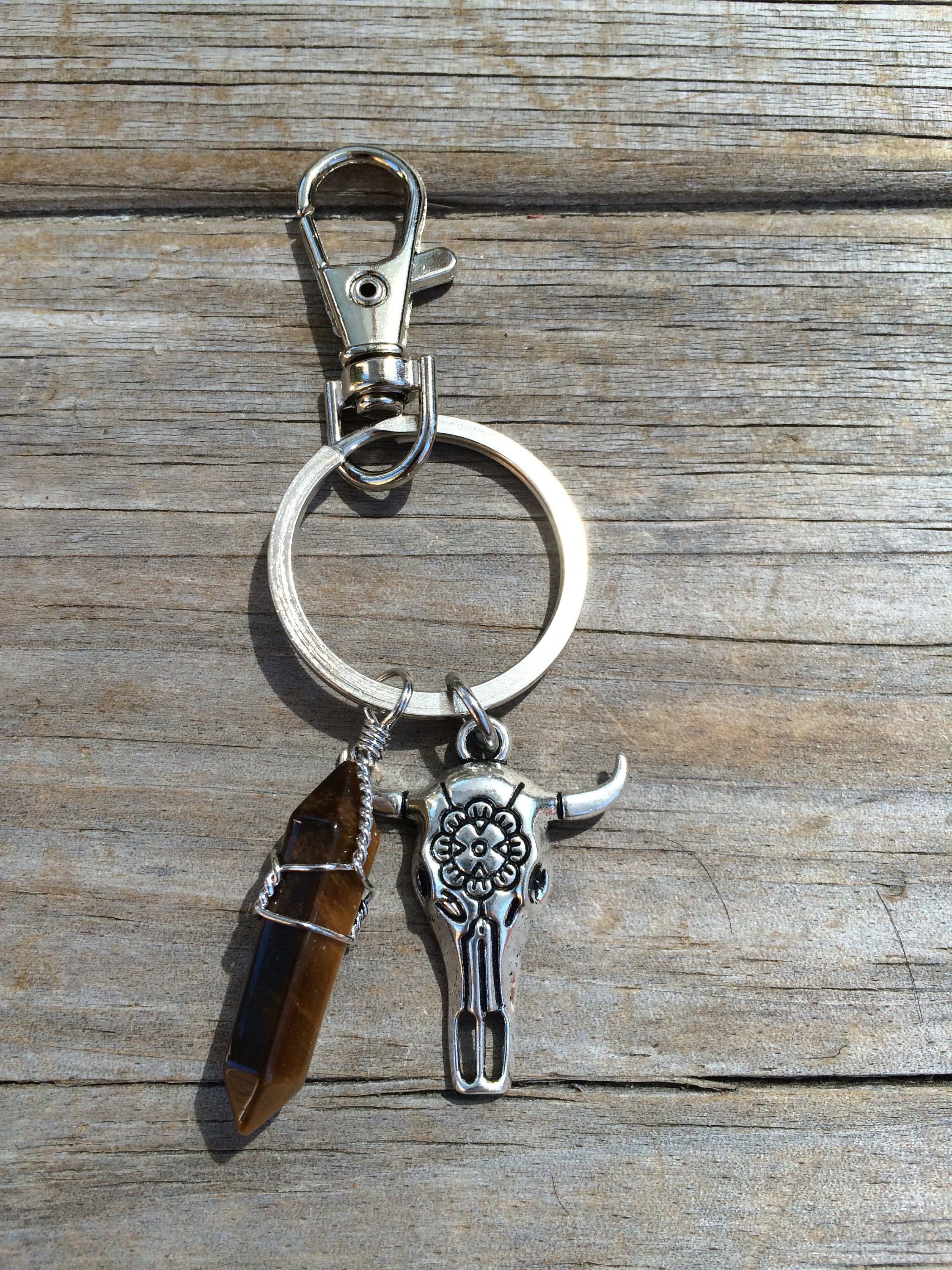Longhorn Skull Crystal Keychain, Western Keychain, Amethyst, Quartz ...