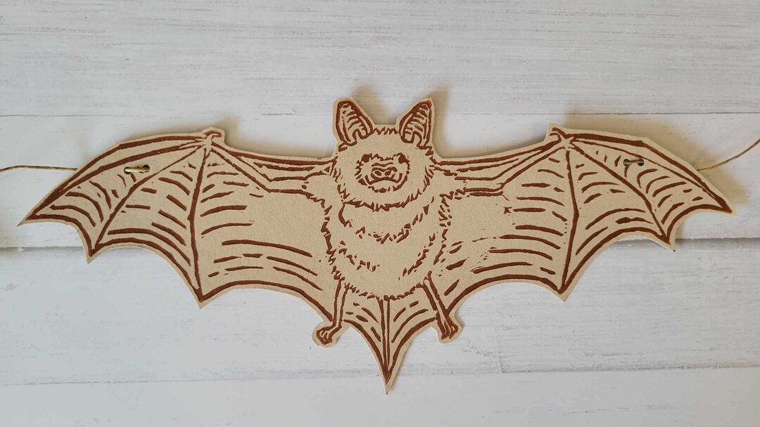 Handmade Paper Bat Garland: Block Print Halloween Decor - Cream and ...