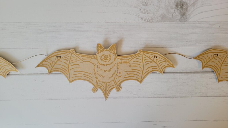 Handmade Paper Bat Garland: Cream & Gold Block Print, Spooky Decor - Etsy
