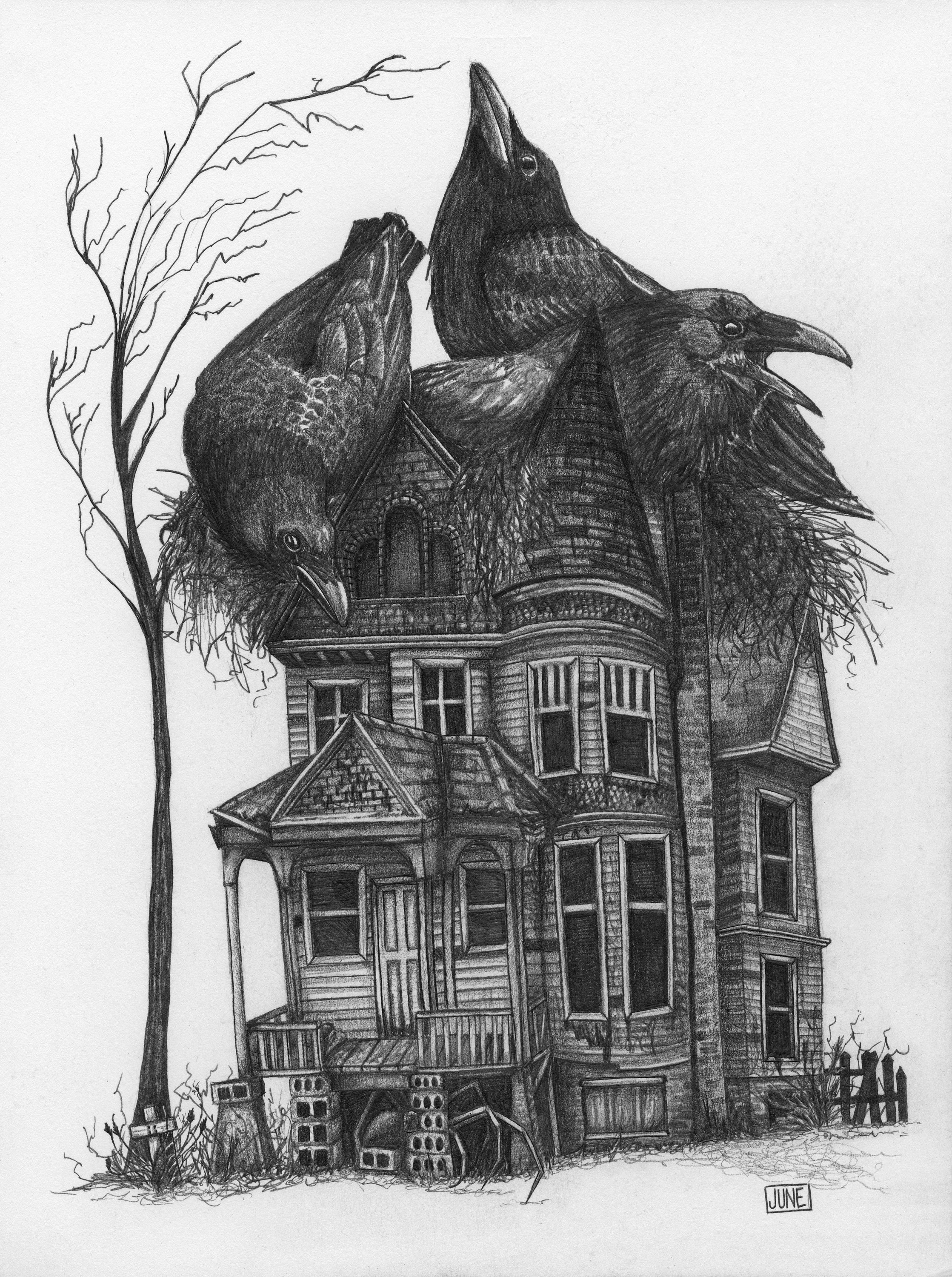 Haunted House With Crows BLANK CARD Victorian House, Gothic Art ...