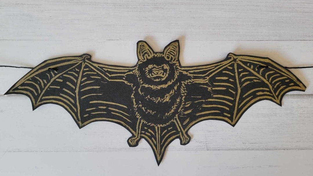 Paper Bat Garland - Black and Copper - Block Print on Card Stock Paper ...
