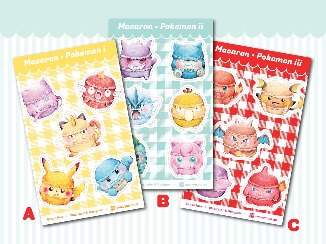 Pokemon Inspired Vinyl Sticker Sheet Matte Waterproof Decal Macaron ...