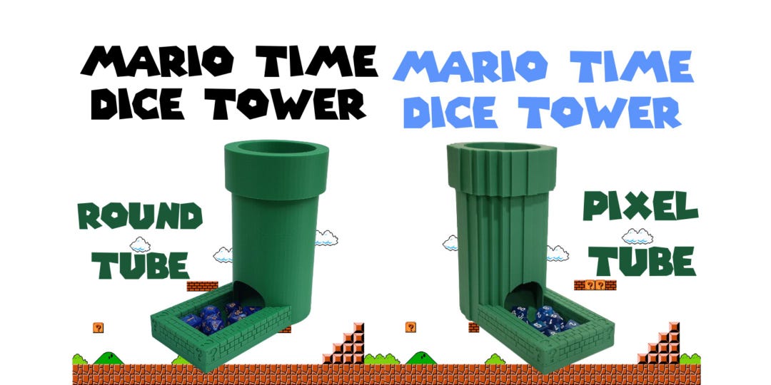 Super Mario Bros Dice Towers 3D Printed: Pixel & Round Tubes (STL ...
