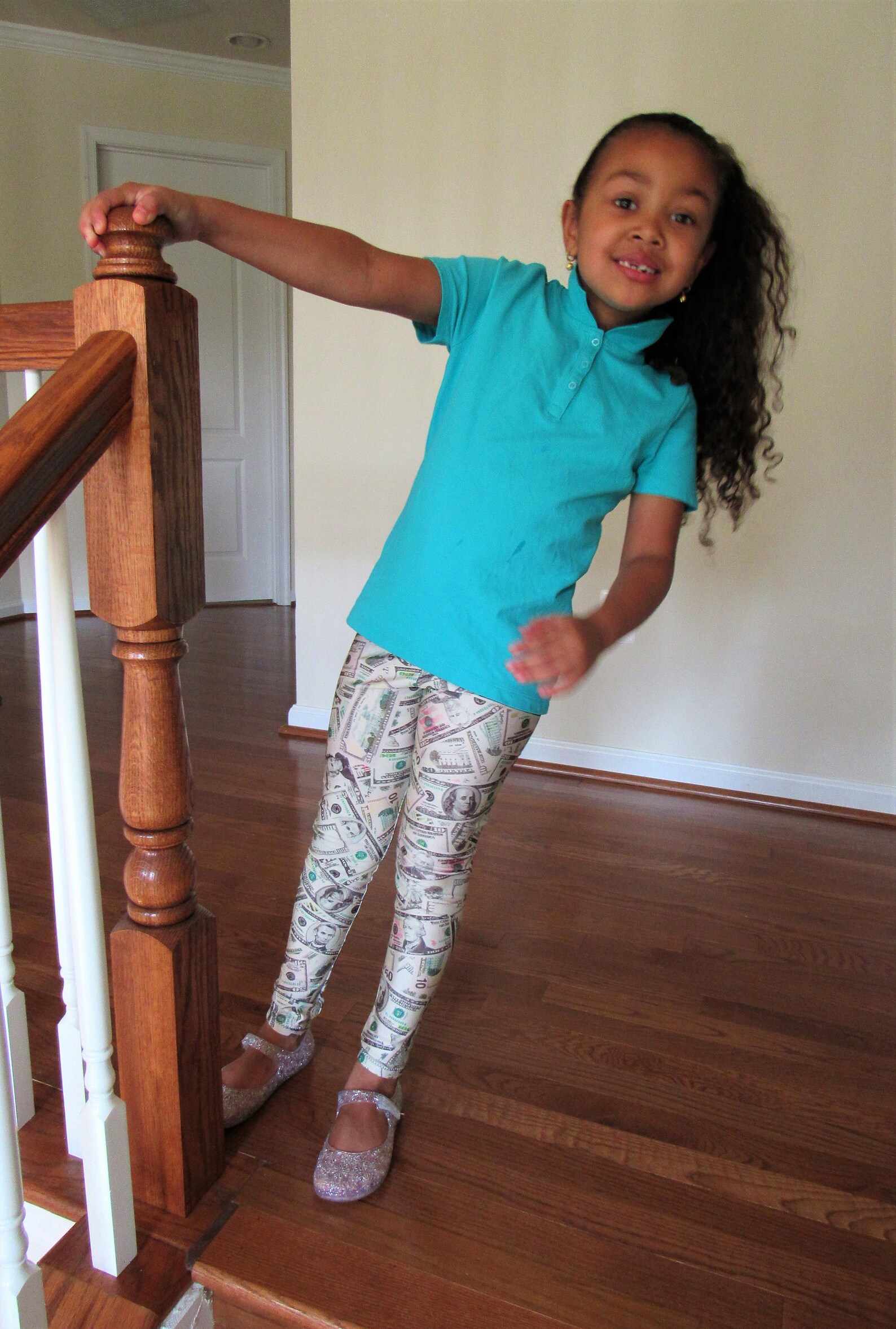 Money Print I Heart Sadora Girl's Leggings, Kid's Leggings, Matching ...