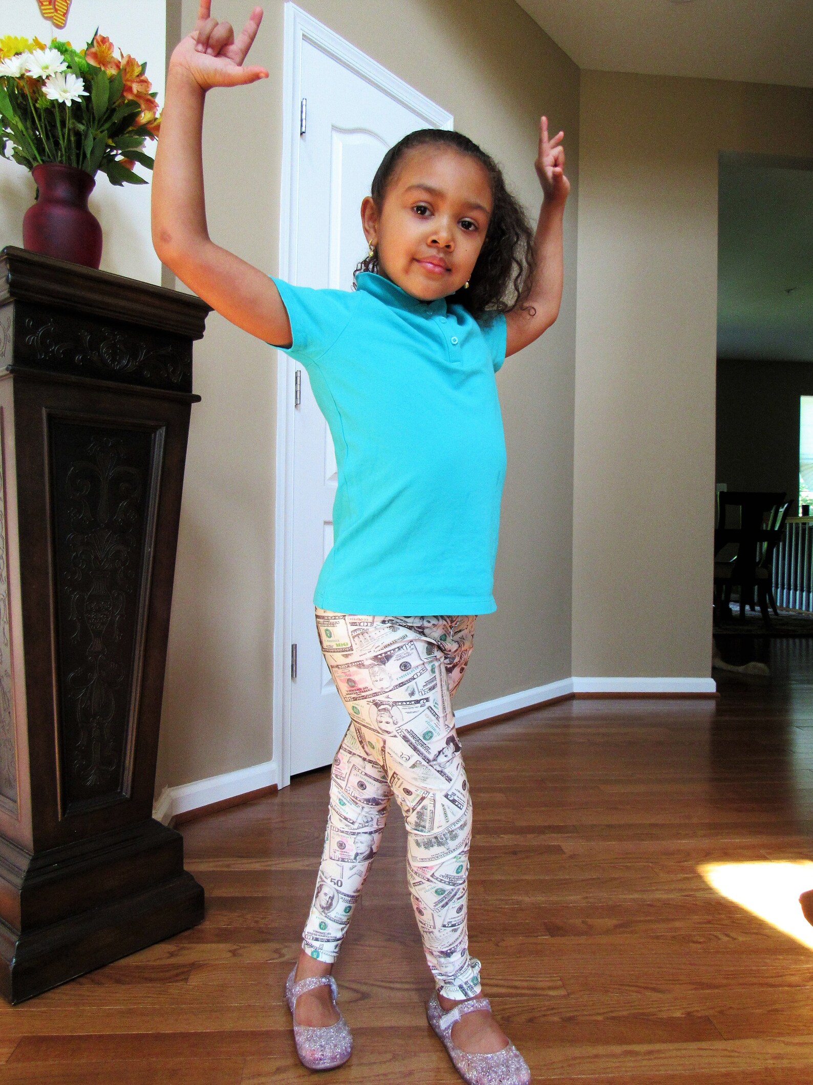 Money Print I Heart Sadora Girl's Leggings, Kid's Leggings, Matching ...