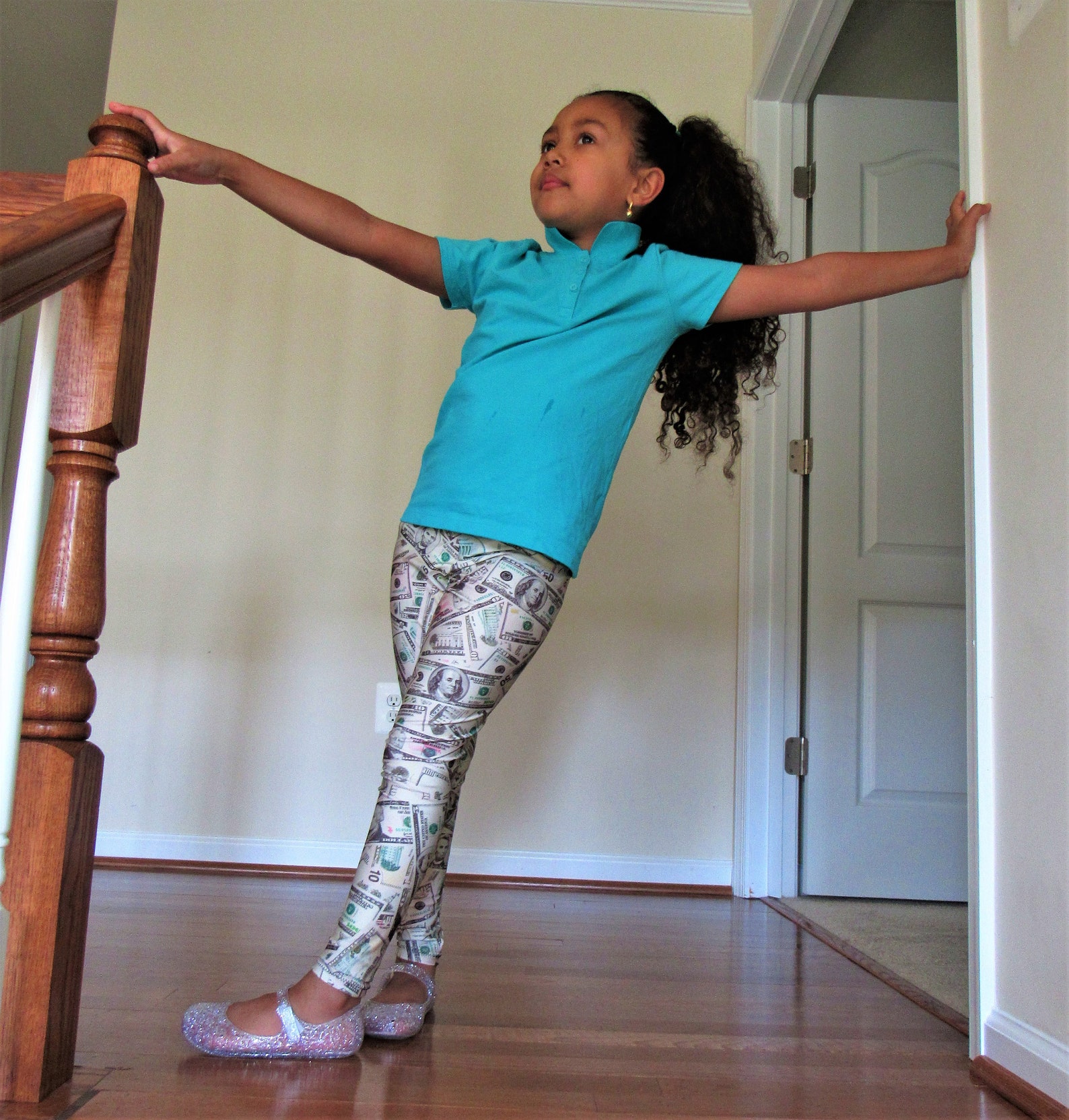 Money Print I Heart Sadora Girl's Leggings, Kid's Leggings, Matching ...