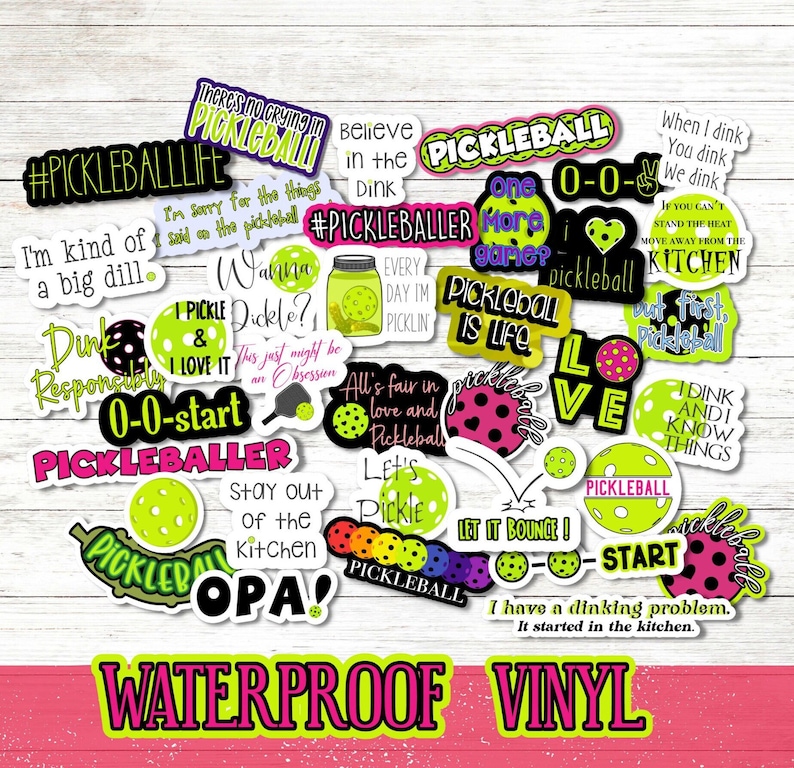 Pickleball Diecut Vinyl Stickers YOU PICK! Pickleball Water Bottle ...