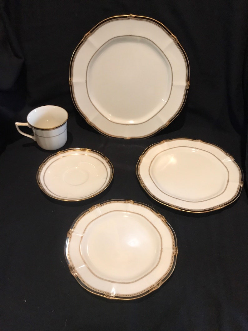 Noritaki 5 Piece Dinnerware Setting Gilded Age 7354 Black and Gold - Etsy