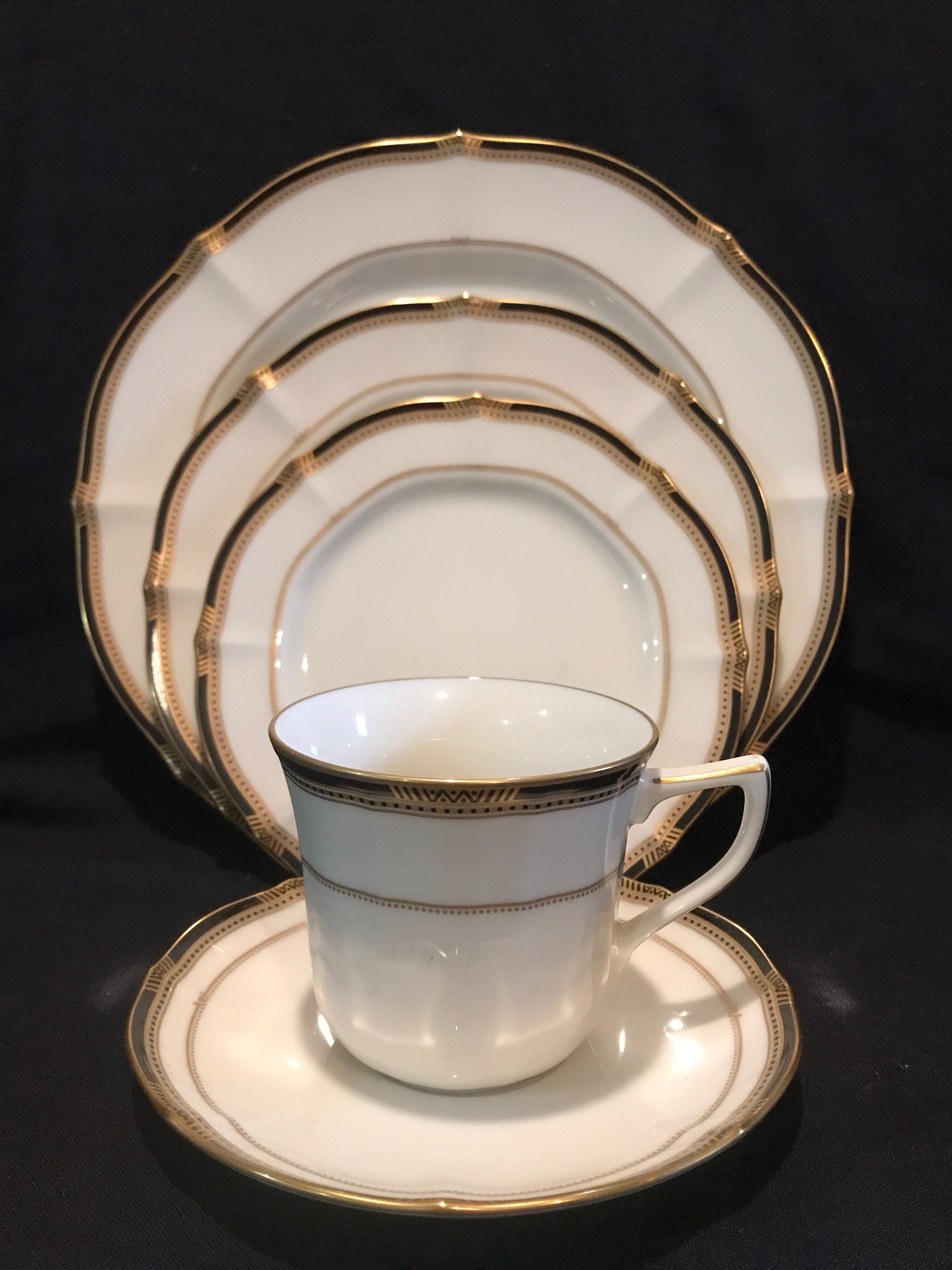 Noritaki 5 Piece Dinnerware Setting Gilded Age 7354 Black and Gold - Etsy