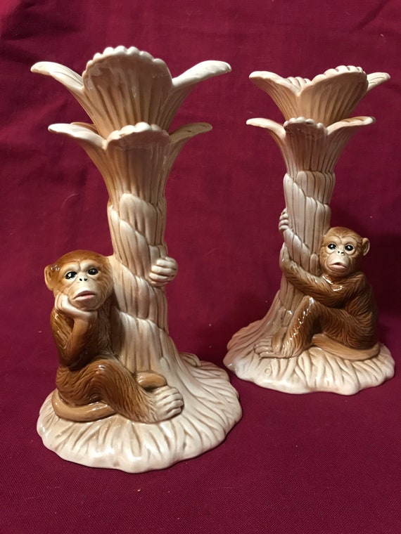 Fitz and Floyd Monkey and Palm Tree Candlesticks - Etsy