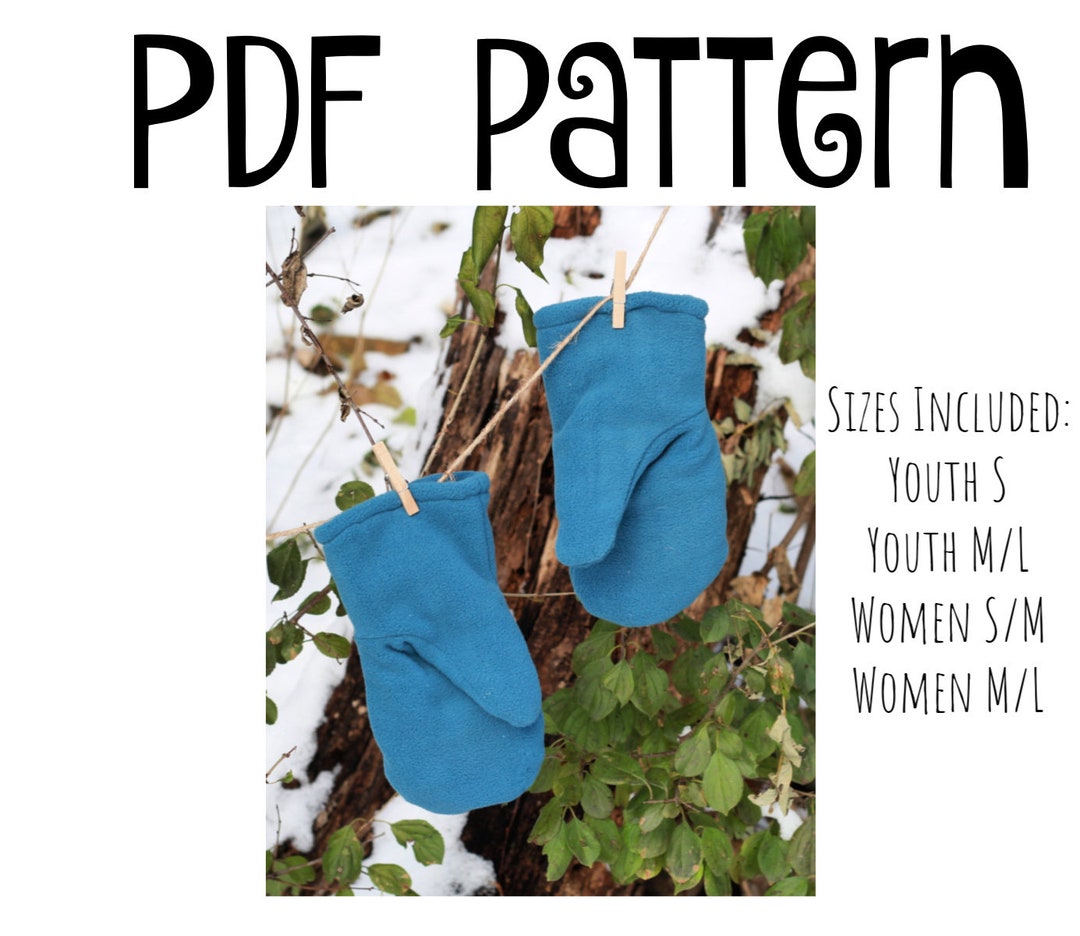 Fleece Mitten PDF Pattern- Instant Download - 4 Sizes (women M/L, Women ...