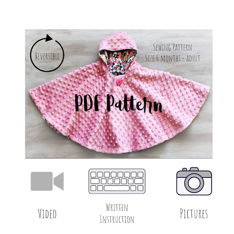 Reversible Poncho PDF PATTERN + Video Tutorial Diy-carseat Poncho ...