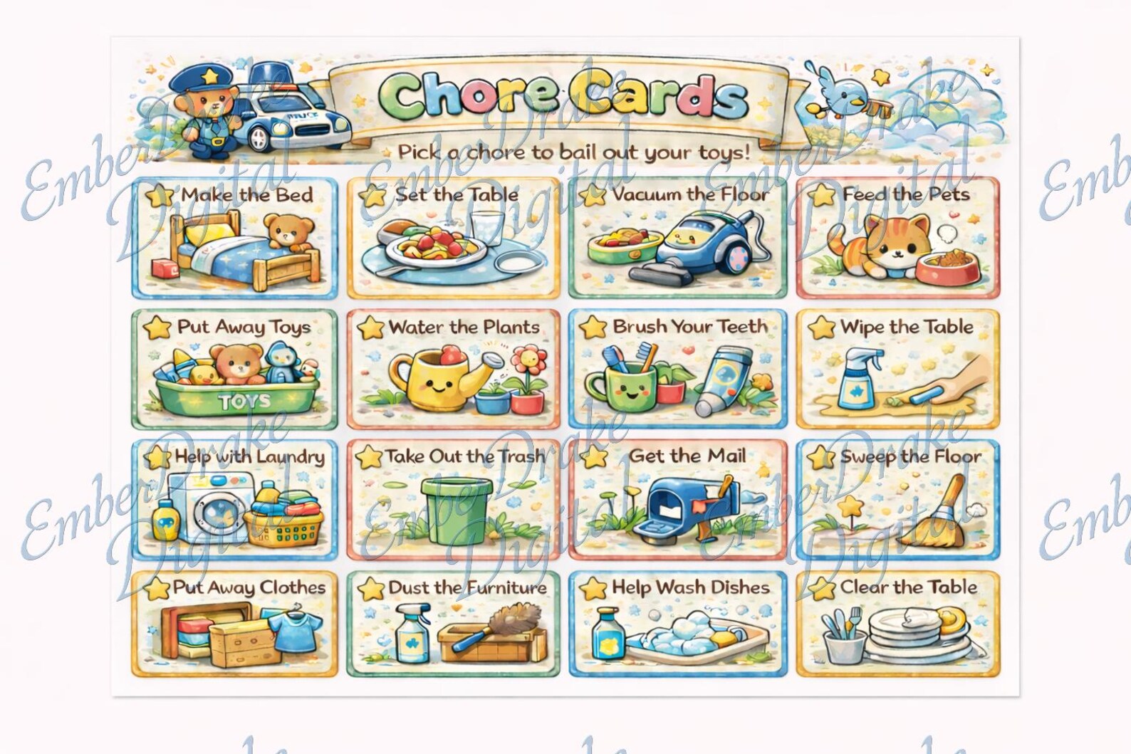 Toy Jail Chore Chart Printable, Cute Police Animals Bail Out Toys ...