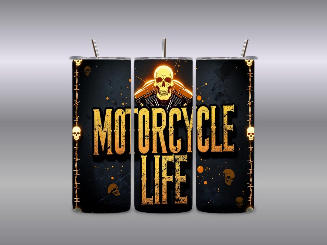 Motorcycle Skull Tumbler Wrap: Barbed Wire Biker Design (digital PNG ...