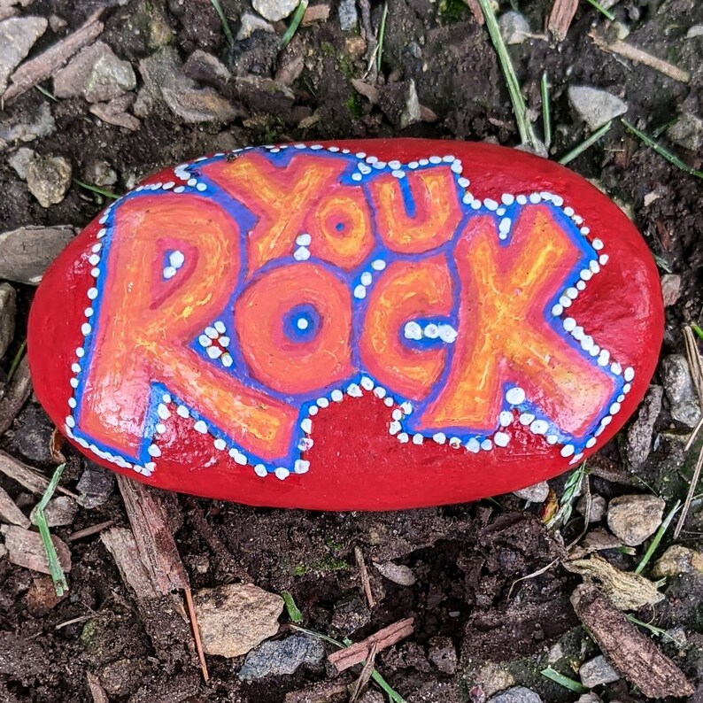 YOU ROCK Hand-painted Beach Rock Paperweight, Decoration, Garden Décor ...