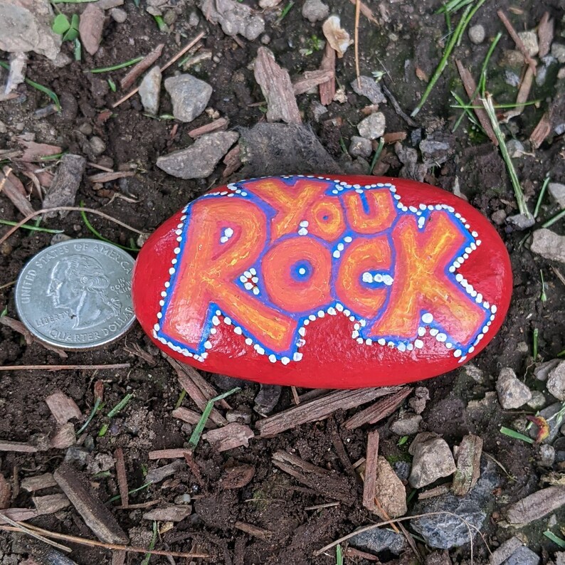 YOU ROCK Hand-painted Beach Rock Paperweight, Decoration, Garden Décor ...