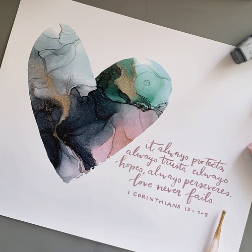 1 Corinthians 13 Alcohol Ink Heart Painting Christian | Etsy