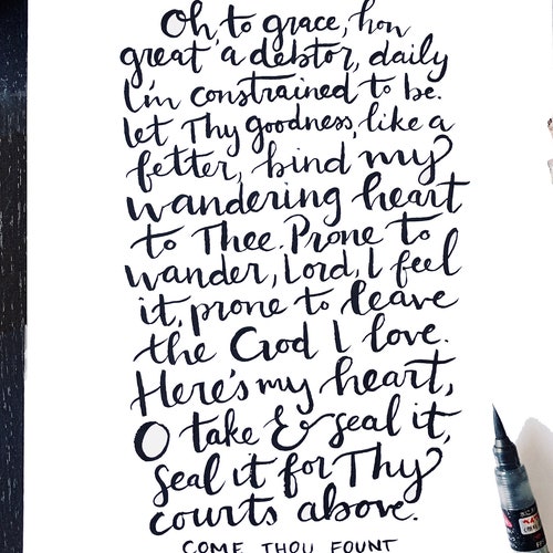 Come Thou Fount Christian Wall Art 8x10 Calligraphy Hymn - Etsy