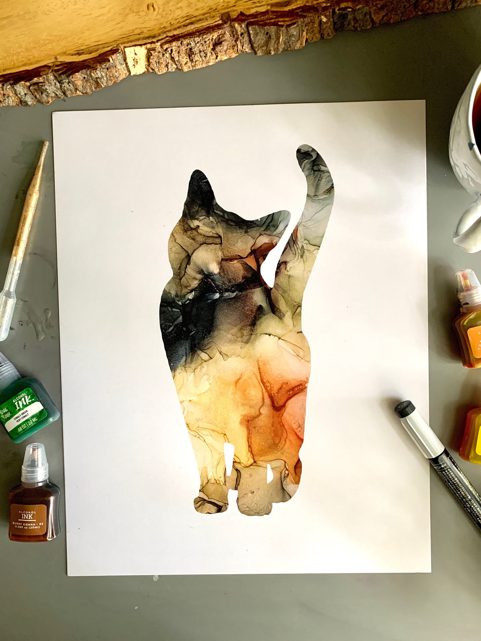 Cat Painting Alcohol Ink Fluid Art Abstract Cat Wall Decor - Etsy