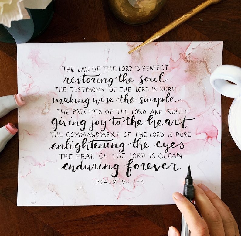 Psalm 19 Bible Verse Wall Art Pink Alcohol Ink Calligraphy - Etsy