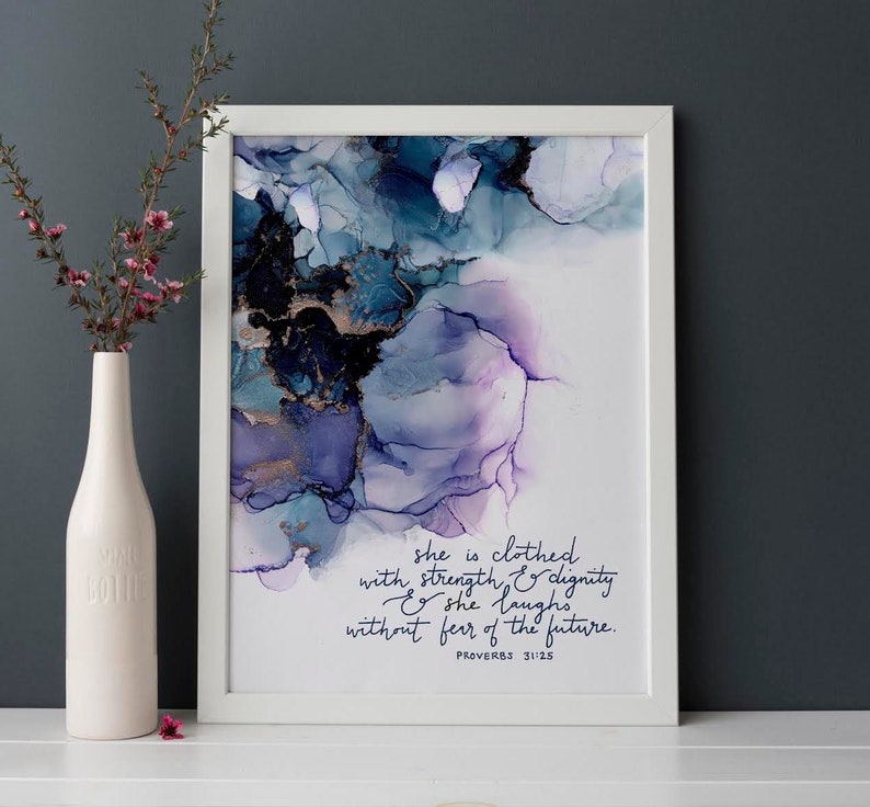 Proverbs 31:25 Bible Verse Wall Art, She is Clothed With Strength and ...