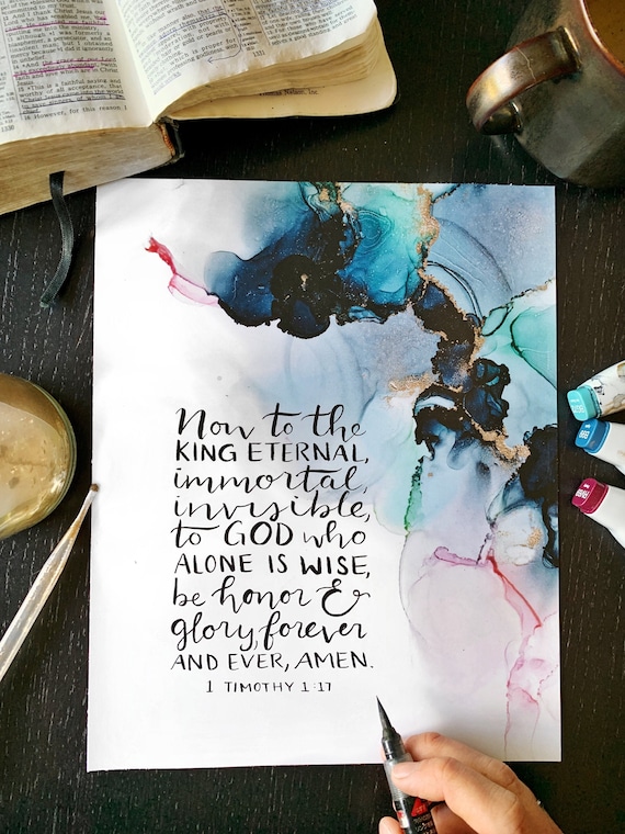 1 Timothy 1:17 Bible Verse Wall Art Alcohol Ink Painting | Etsy