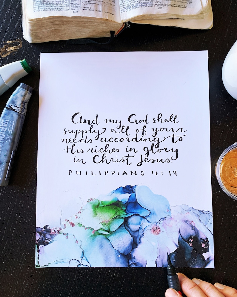 Philippians 4:19 Bible Verse Wall Art Alcohol Ink Painting | Etsy