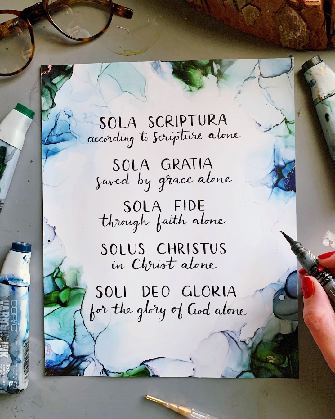 Five Loves Martin Luther Wall Art, Sola Gratia Alcohol Ink Painting ...