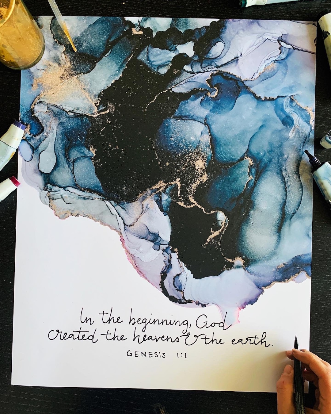 Genesis 1:1 Bible Verse Wall Art, Alcohol Ink Painting, Fluid Art Print ...