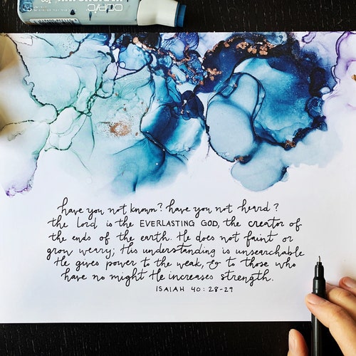 Genesis 1:1 Bible Verse Wall Art Alcohol Ink Painting Fluid - Etsy